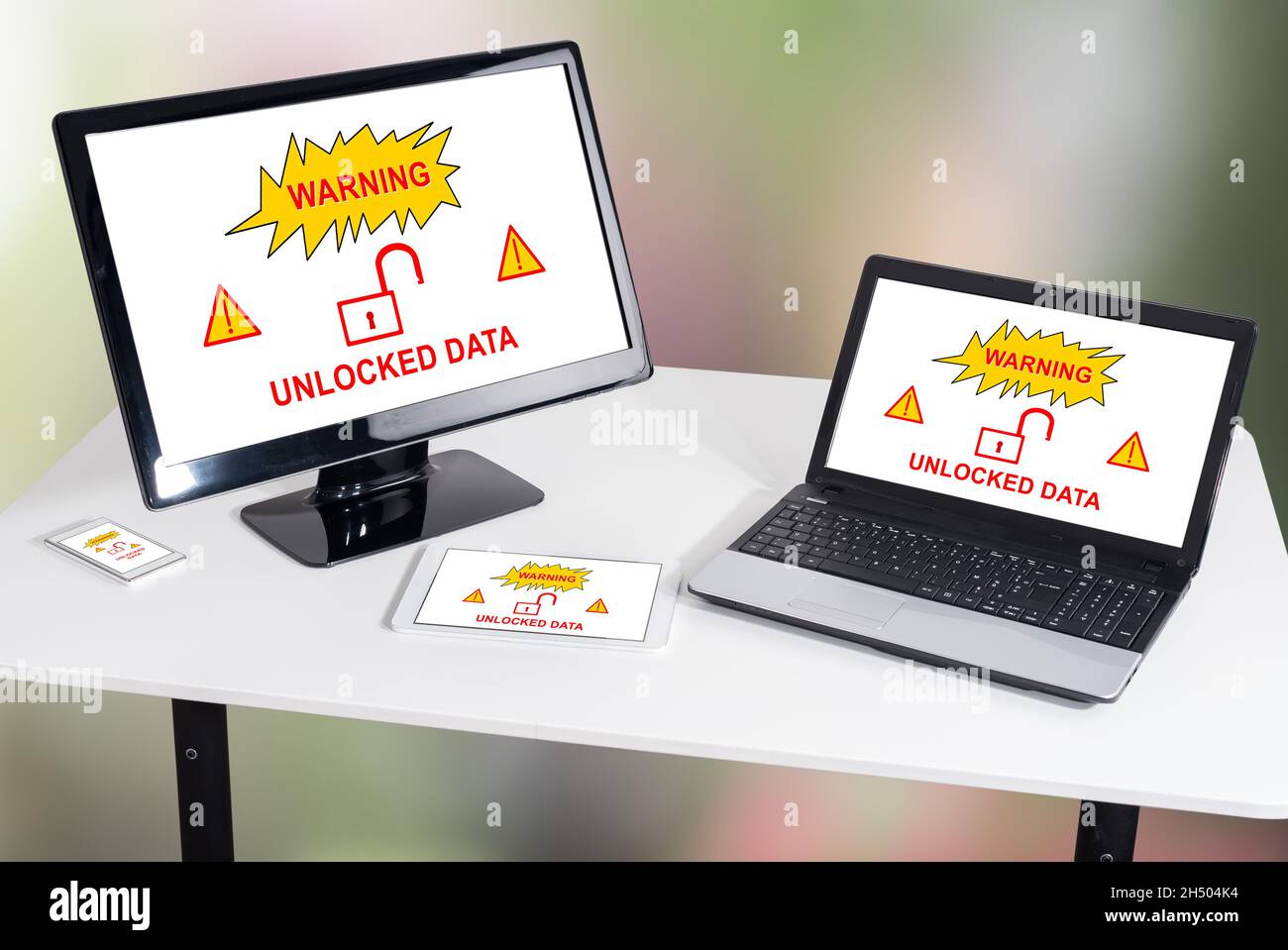 Data security concept shown on different information technology devices ...