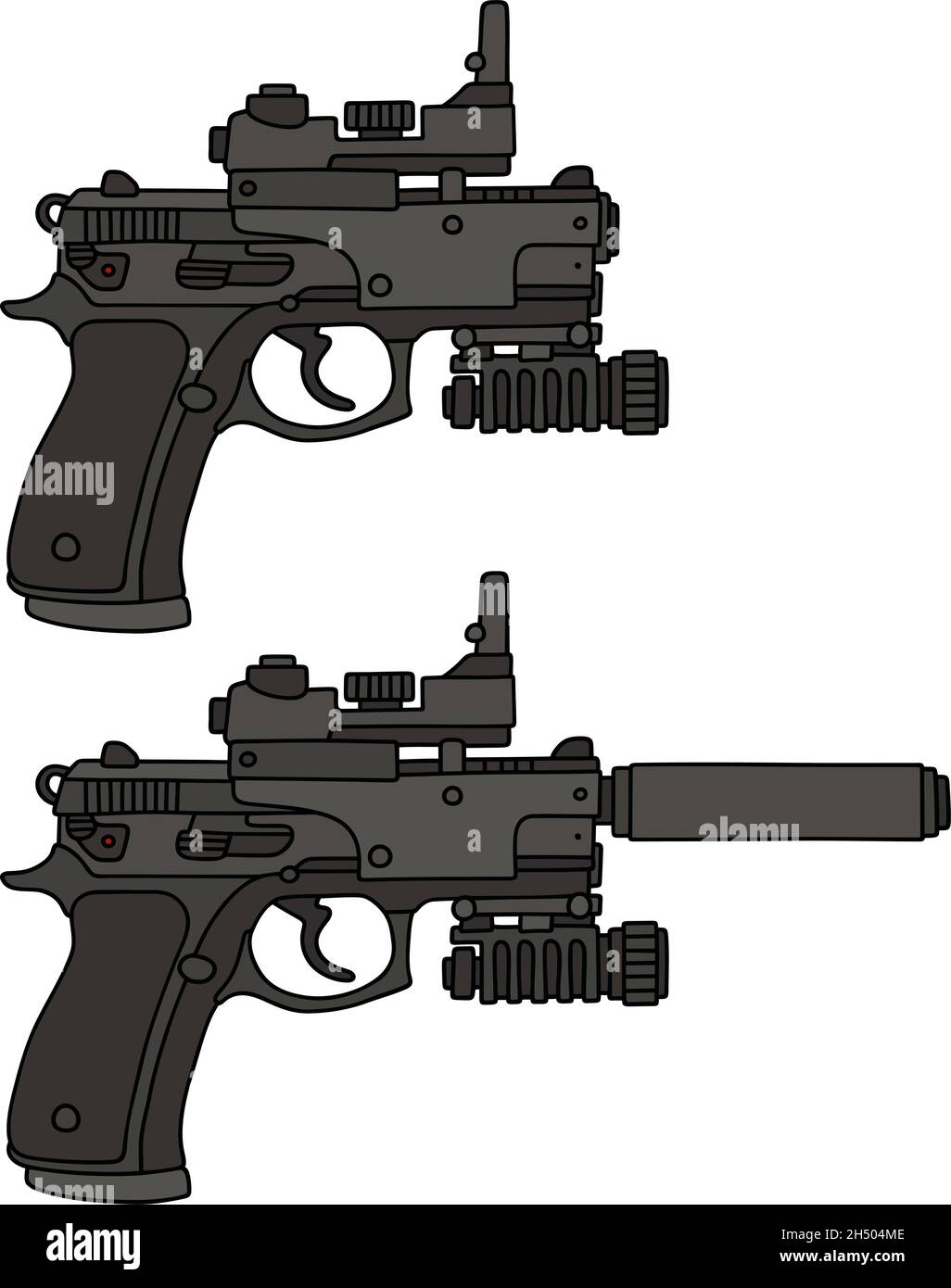 Hand drawing of two recent automatic handguns Stock Vector Image & Art ...