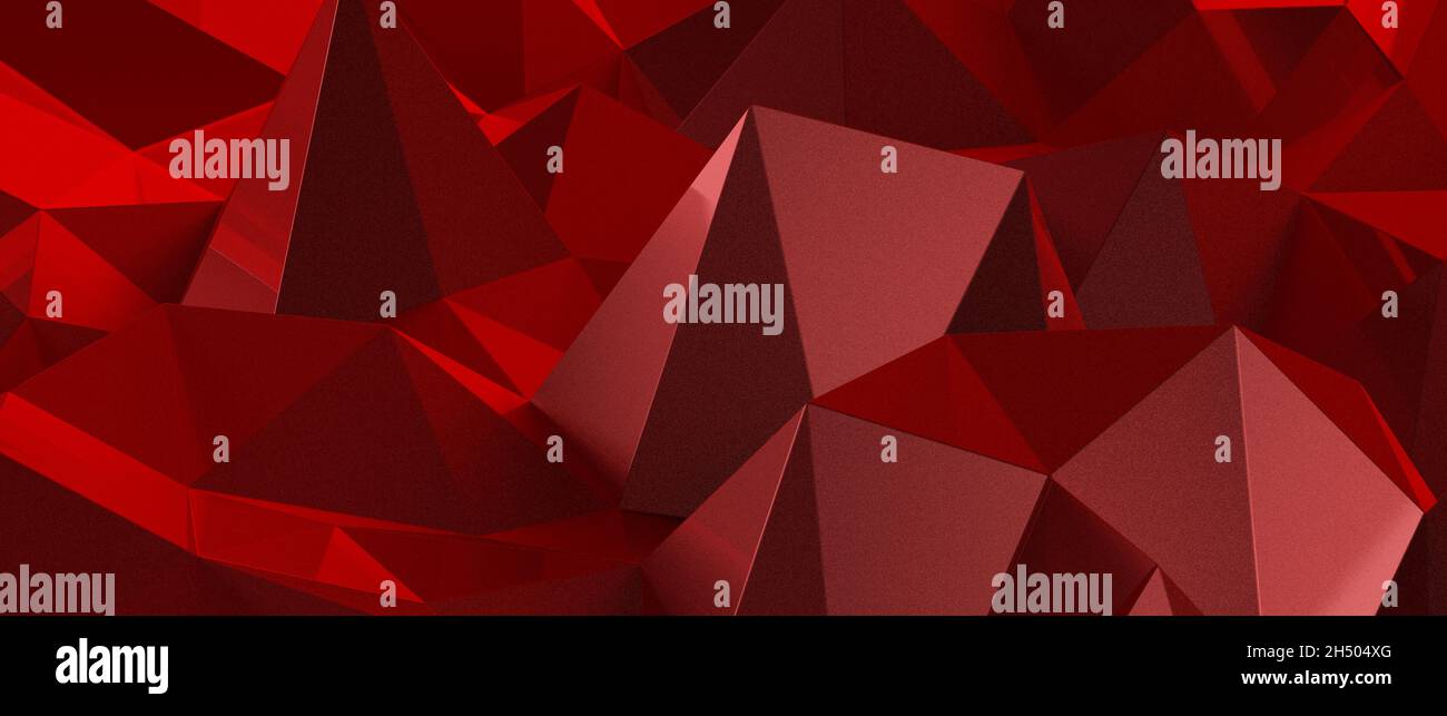 3D rendering of red abstract geometric triangular polygon style for ...