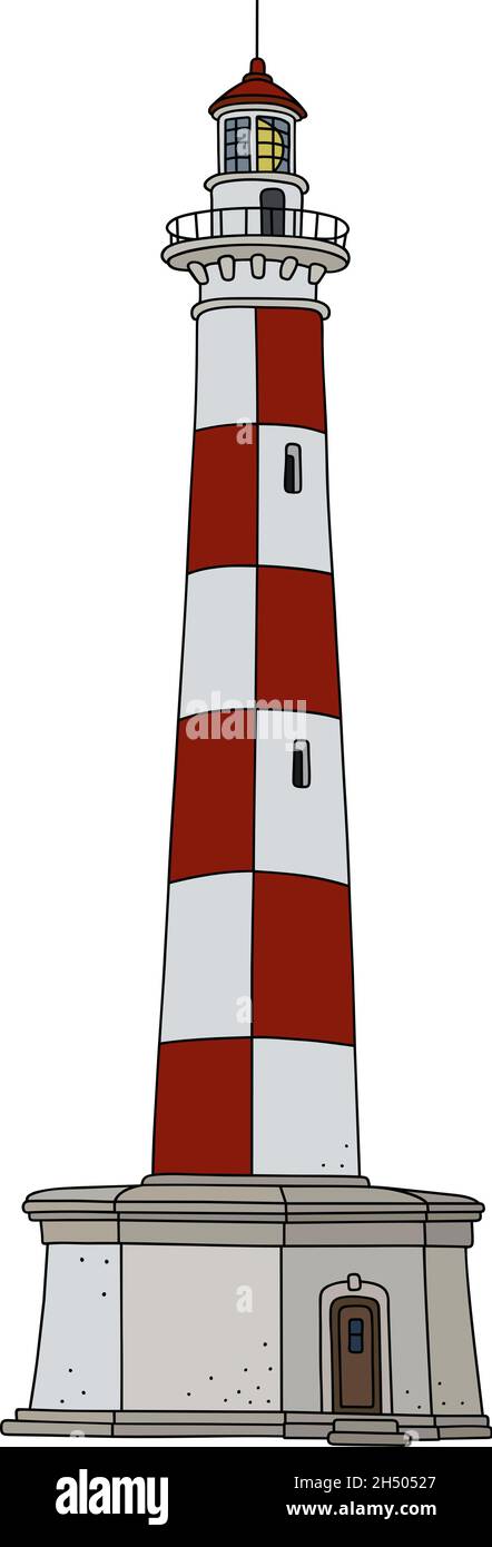 Hand drawing of an old red and white stone lighthouse Stock Vector ...
