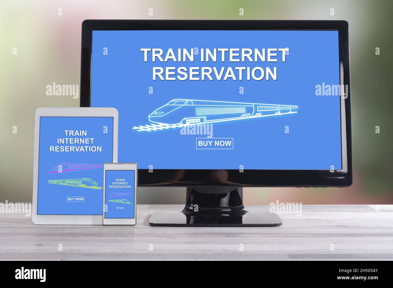 Train internet reservation concept shown on different information ...