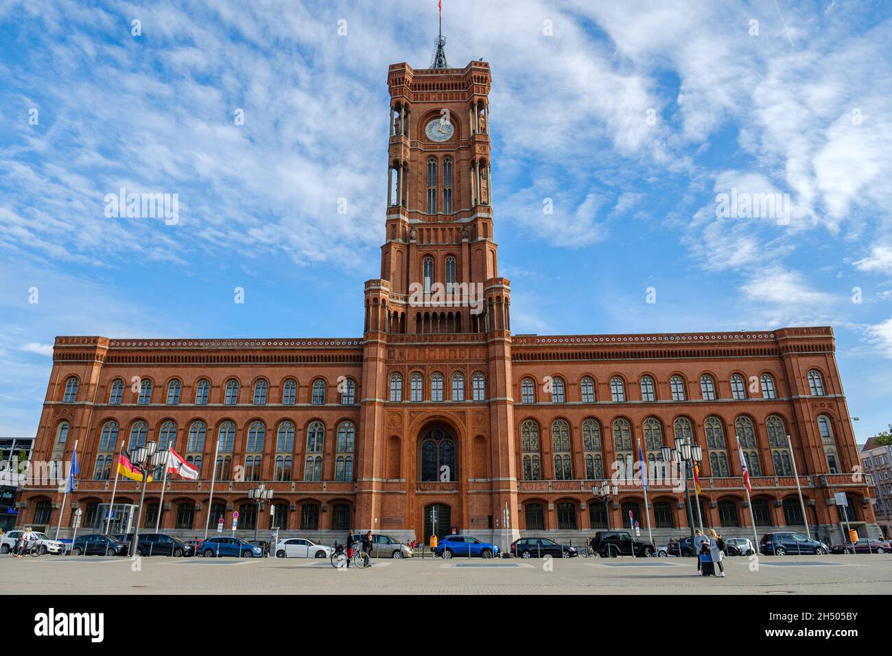 BERLIN, GERMANY - Oct 04, 2021: A low-angle shot of the berliner red ...