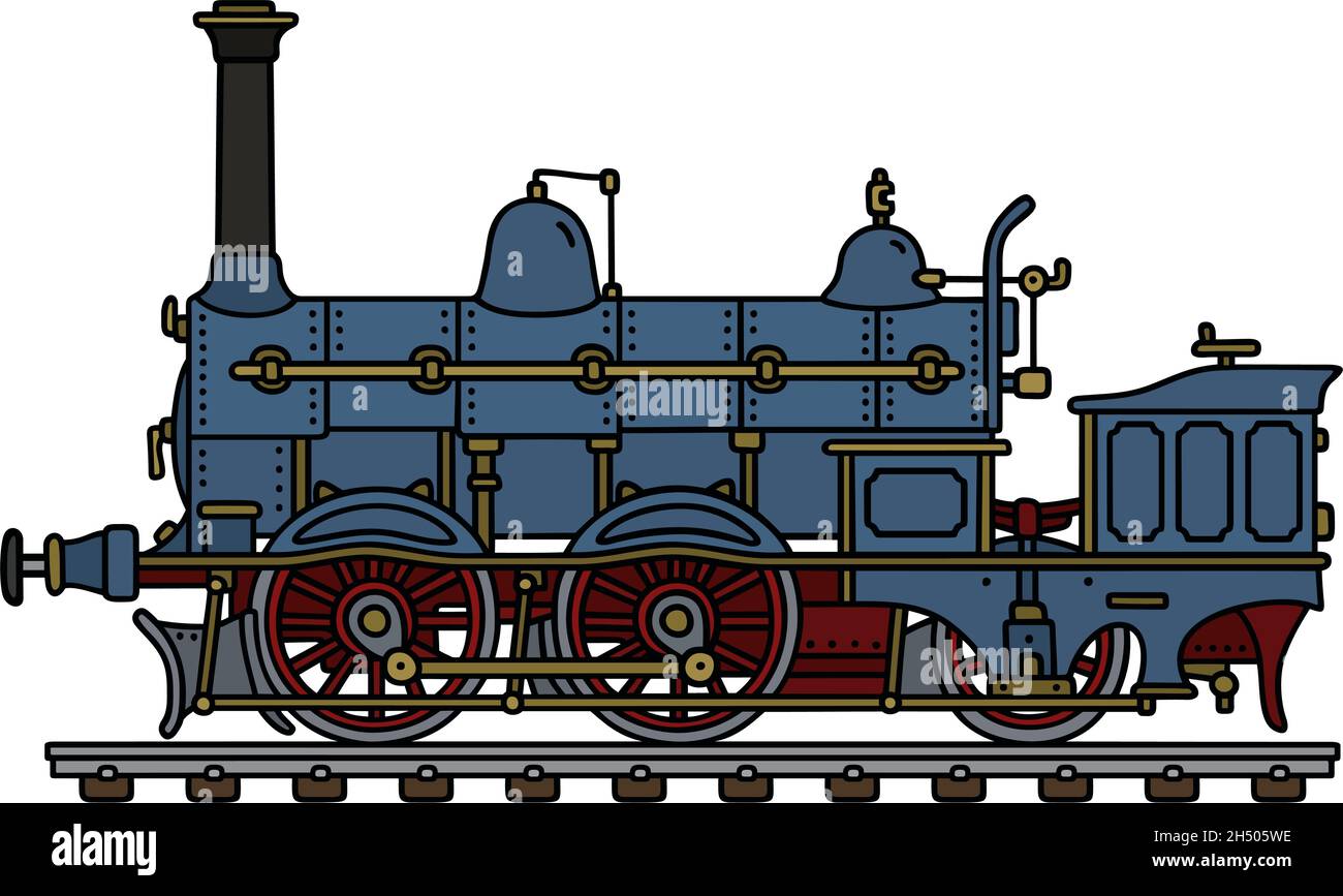 Hand drawing of a vintage blue steam locomotive Stock Vector Image ...