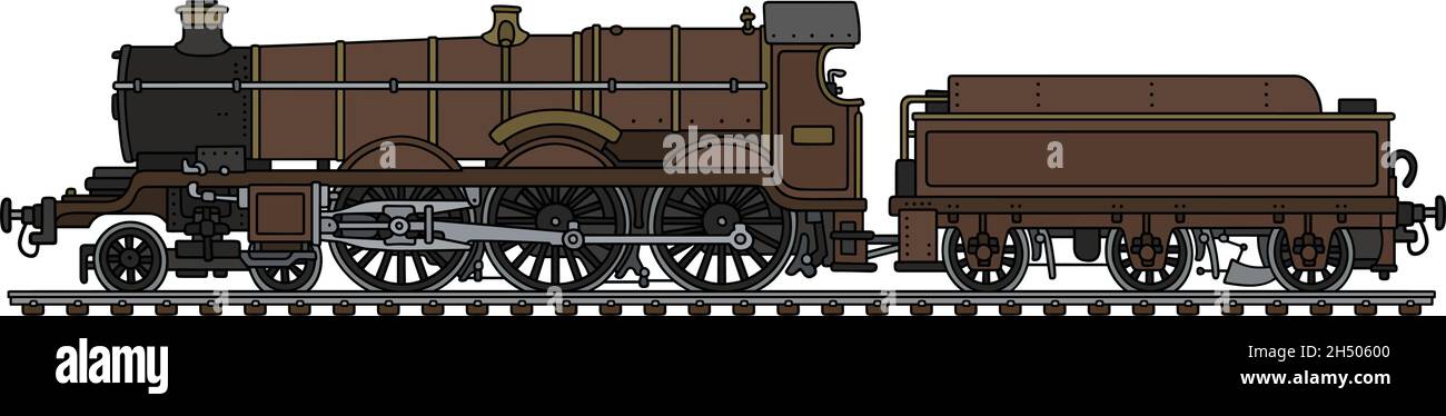 The vectorized hand drawing of a classic brown steam locomotive Stock ...