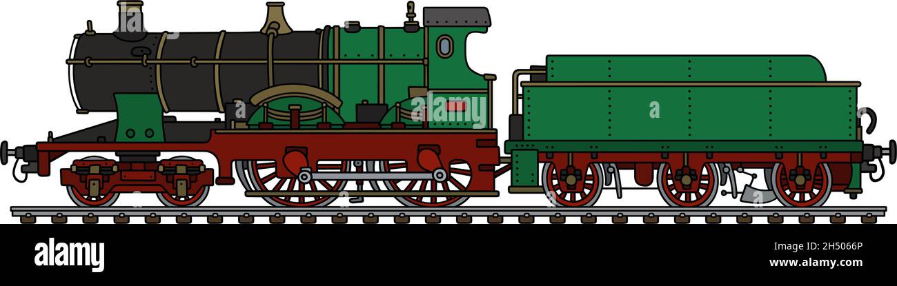 Hand drawing of a vintage green steam locomotive Stock Vector Image ...