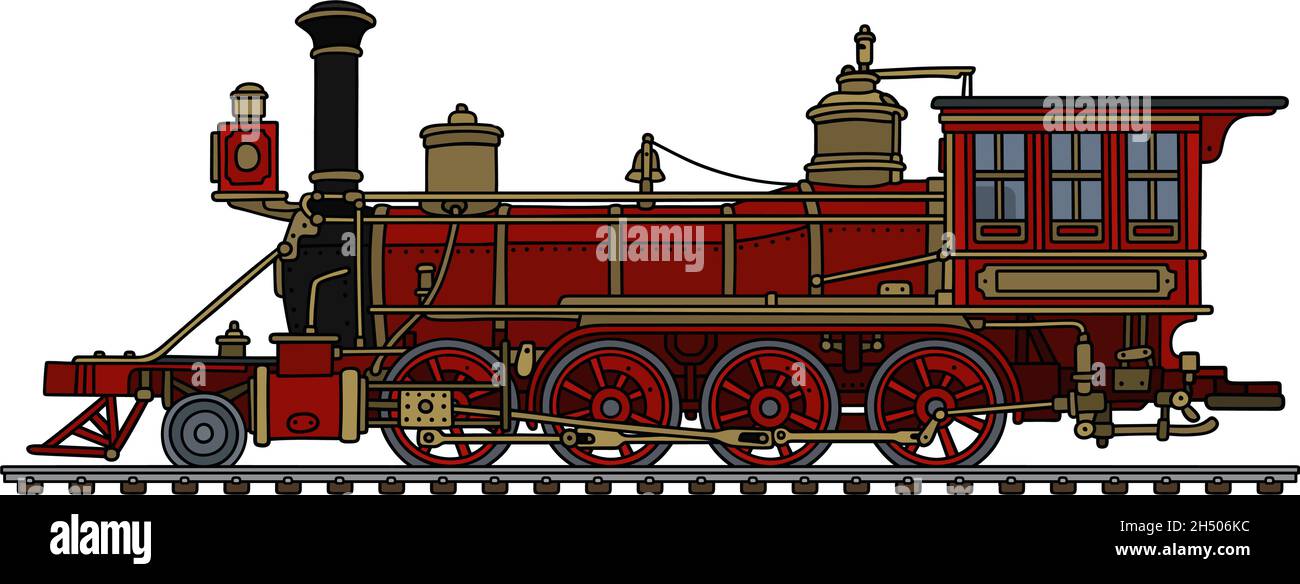 Hand drawing of a vintage red american wild west steam locomotive Stock ...