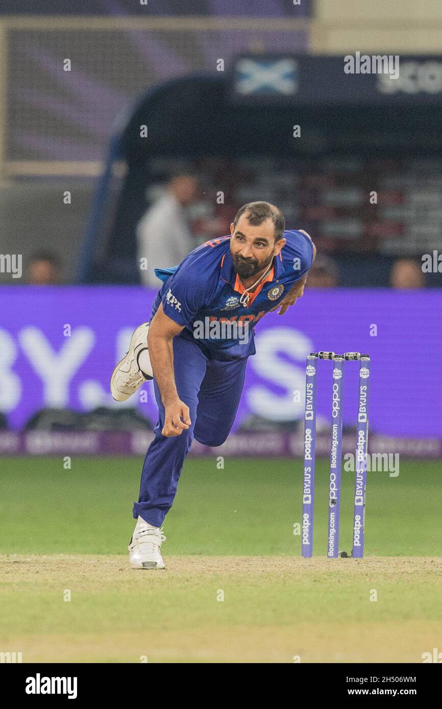 Dubai, UAE on 05 November 2021: Mohammed Shami of India in bowling ...