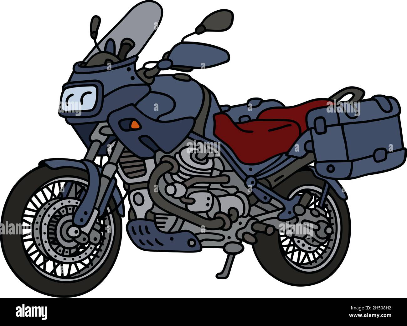 Hand drawing of a dark blue heavy enduro motorcycle Stock Vector Image ...