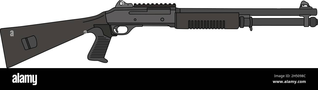 Hand drawing of a black pump shotgun with the fixed stock Stock Vector ...