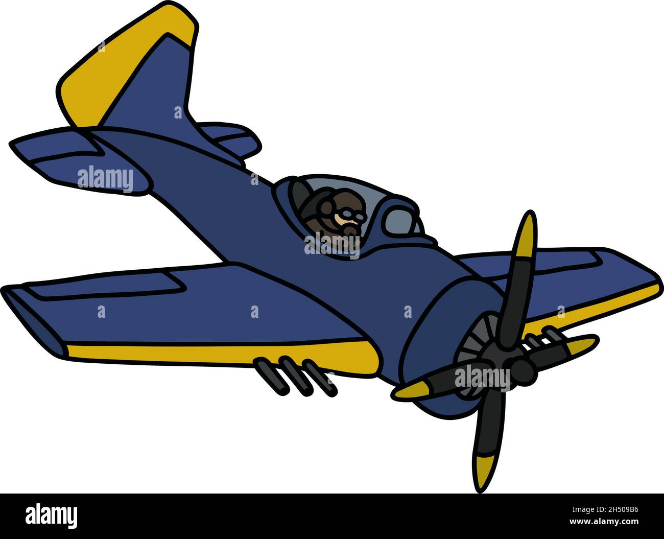 Hand drawing of a classic dark blue navy battle aircraft Stock Vector ...