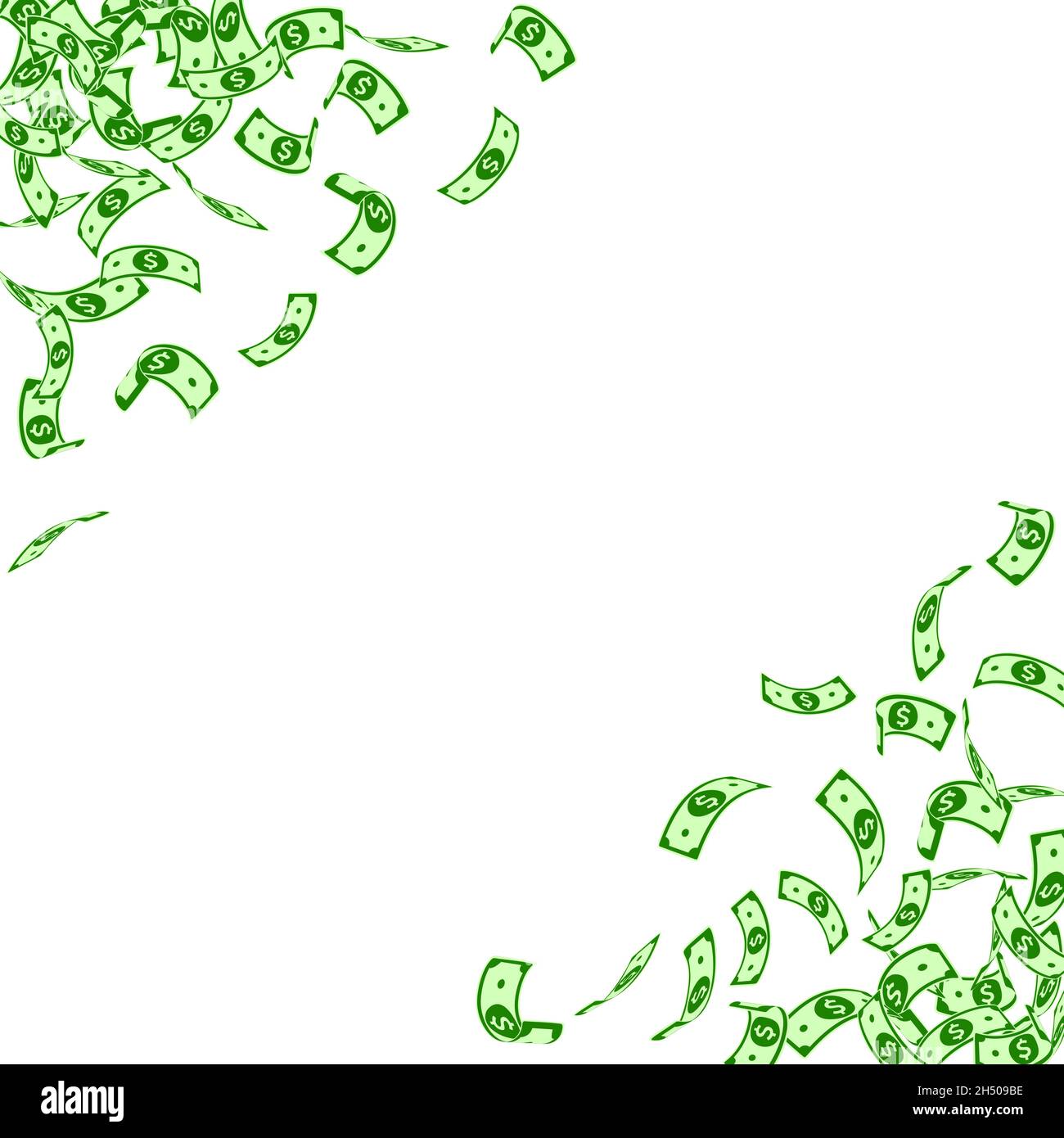 American dollar notes falling. Small USD bills on white background. USA ...