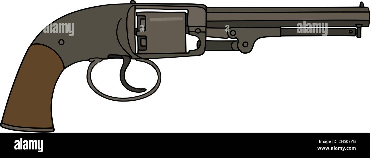 Hand drawing of a vintage handgun with wooden handle Stock Vector Image ...