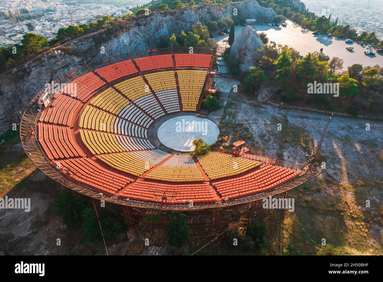 Aerial view of the Odeon building on the Lycabettus Hill in Athens ...