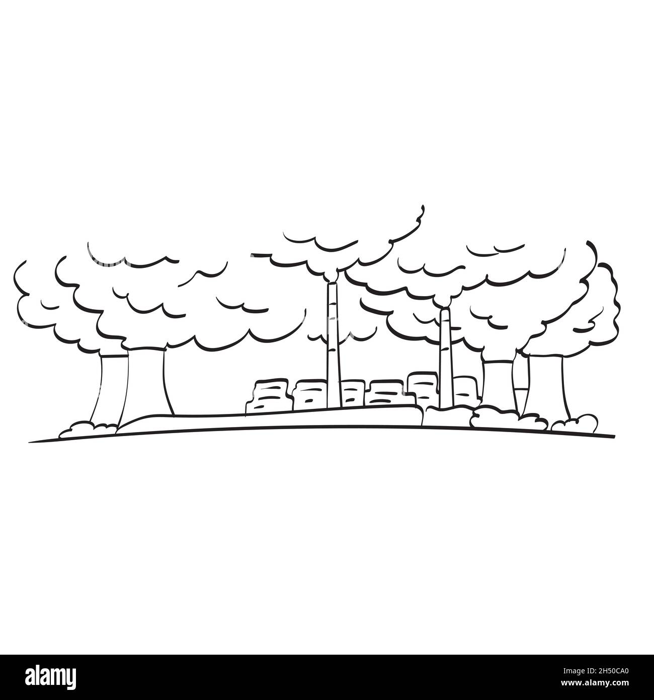 line art smoking industrial pipes illustration vector isolated on white ...