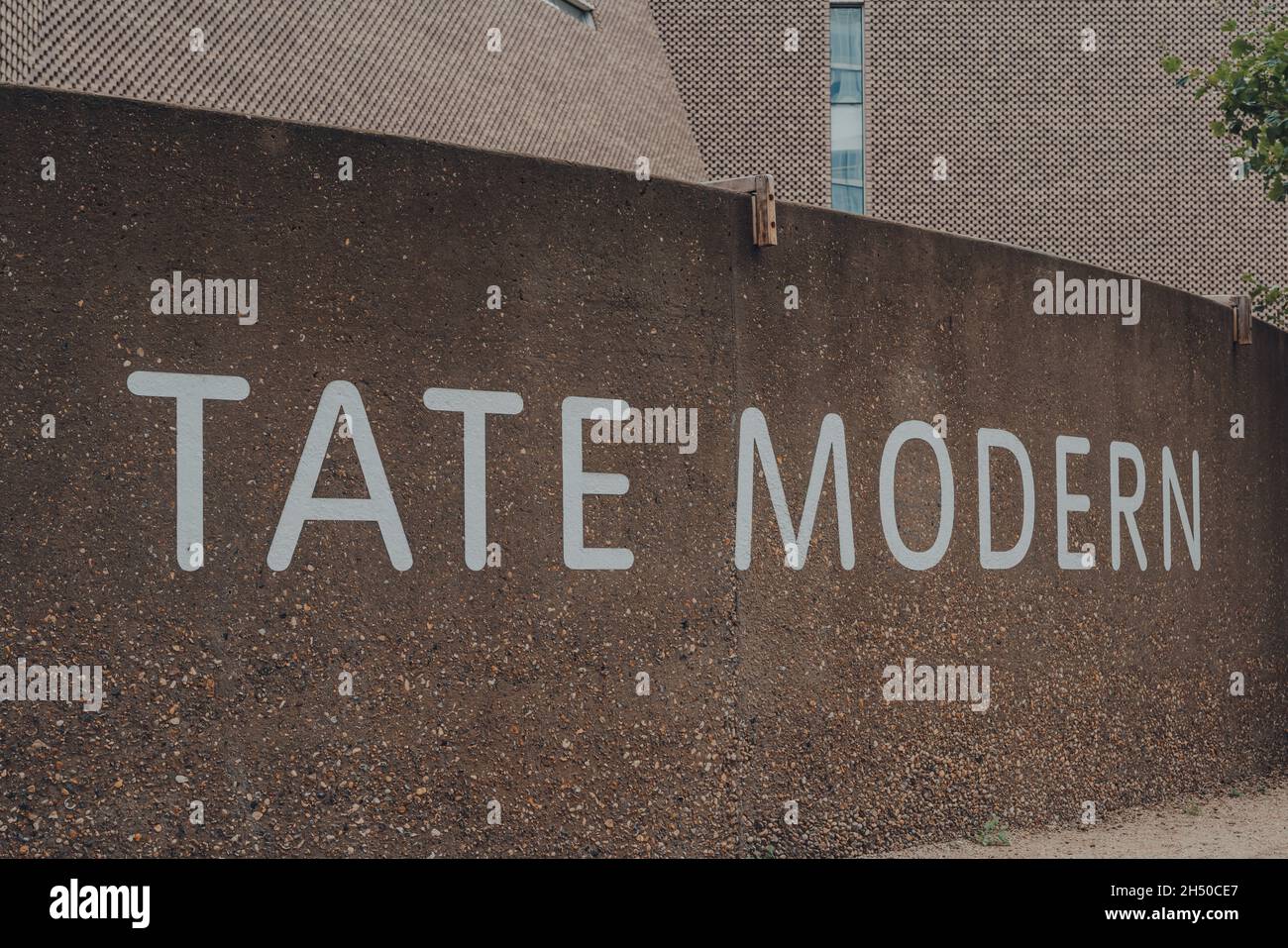 London, UK - October 17, 2021: Sign on the building of Tate Modern, a ...