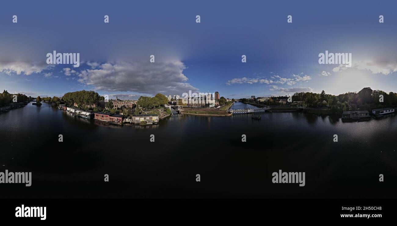 Urban aerial canalscape in The Netherlands ready for 360 VR projection ...
