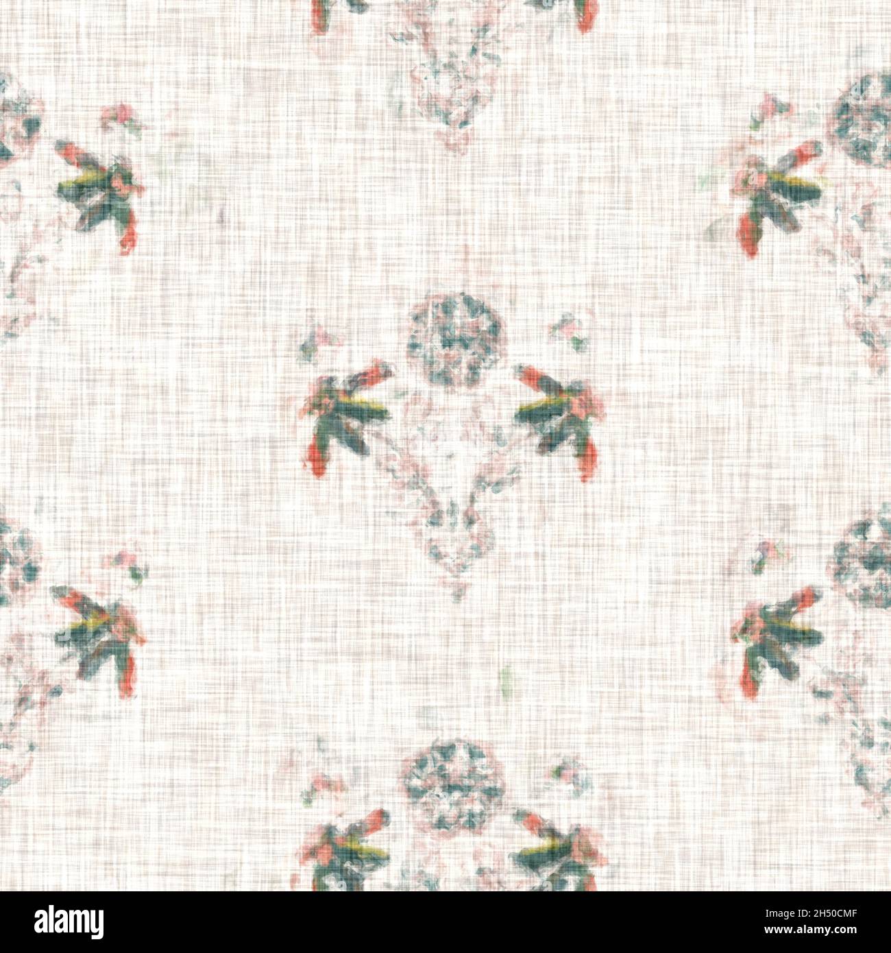 Hand drawn grey flower motif linen texture. Whimsical garden seamless ...