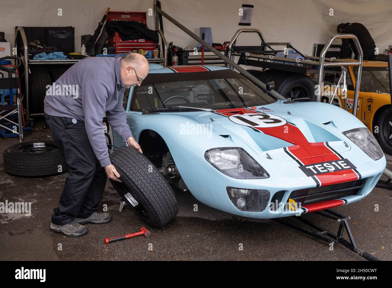 1965 Ford GT40 being prepared for the Gurney Cup race in the paddock ...