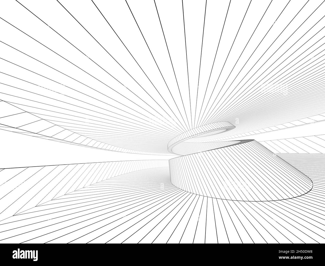 Outline wire frame model of a spiral interior isolated on white ...