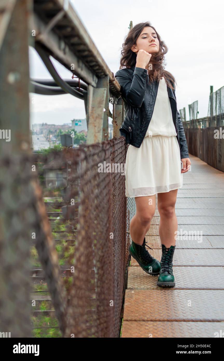 Girl in leather boots hi-res stock photography and images - Alamy