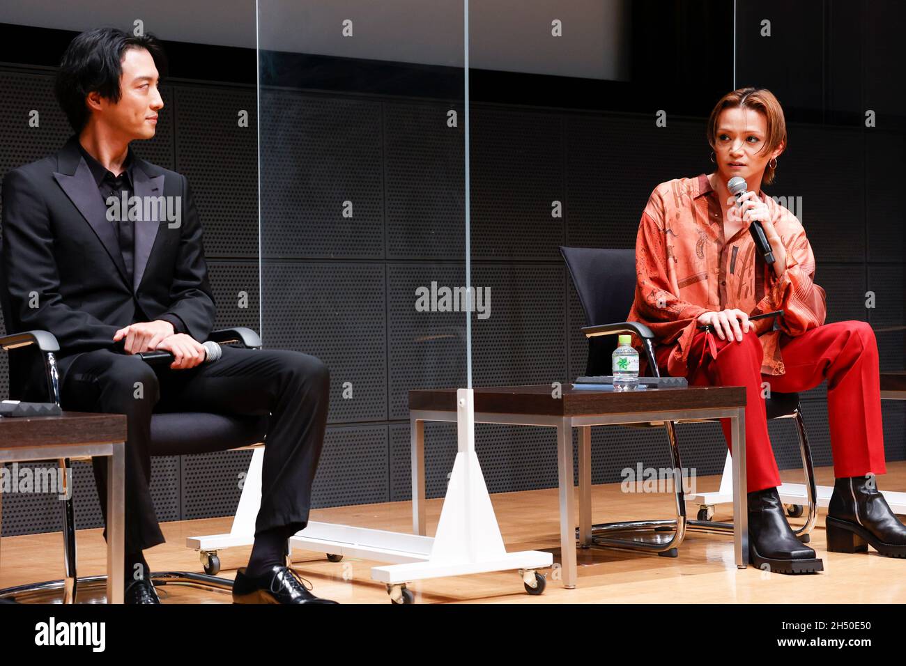 November 5, 2021, Tokyo, Japan: (L to R) Japanese actors Shu Watanabe and Ryosuke Miura, speak ...