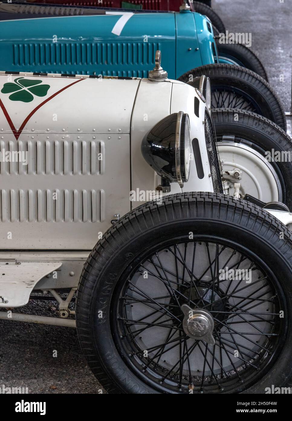 Earl Howe Trophy race entrants aligned in the paddock garage at the ...