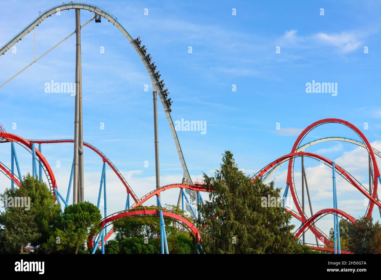 coTARRAGONA, SPAIN - october 2021: Shambhala is a steel Hyper Coaster ...