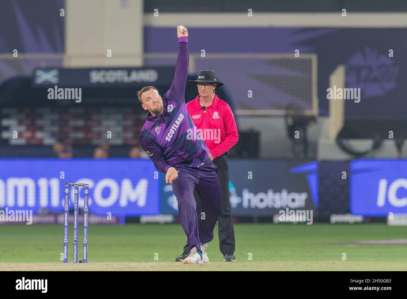 Mark Watt of Scotland bowling during the ICC Mens T20 World Cup match ...