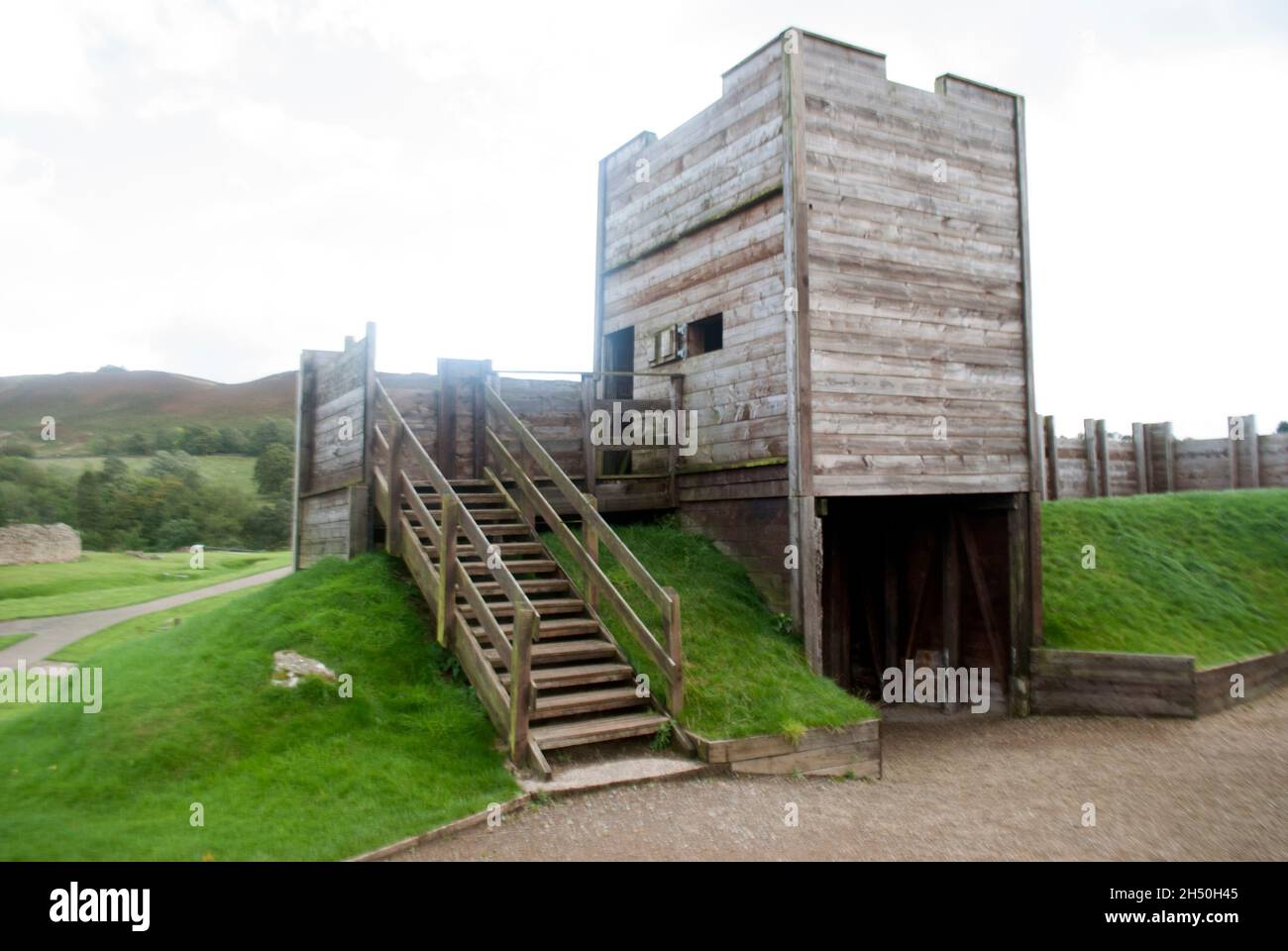 Towers of reconstructed section of Hadrian'a Wall with Roman ruins at ...