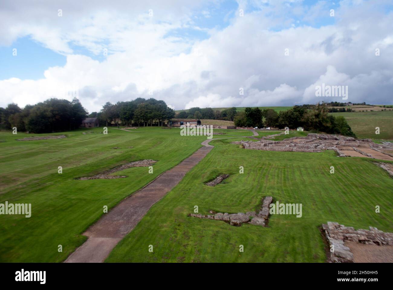 Path at excavated Roman ruins at Vindolanda Fort and museum, Bardon ...