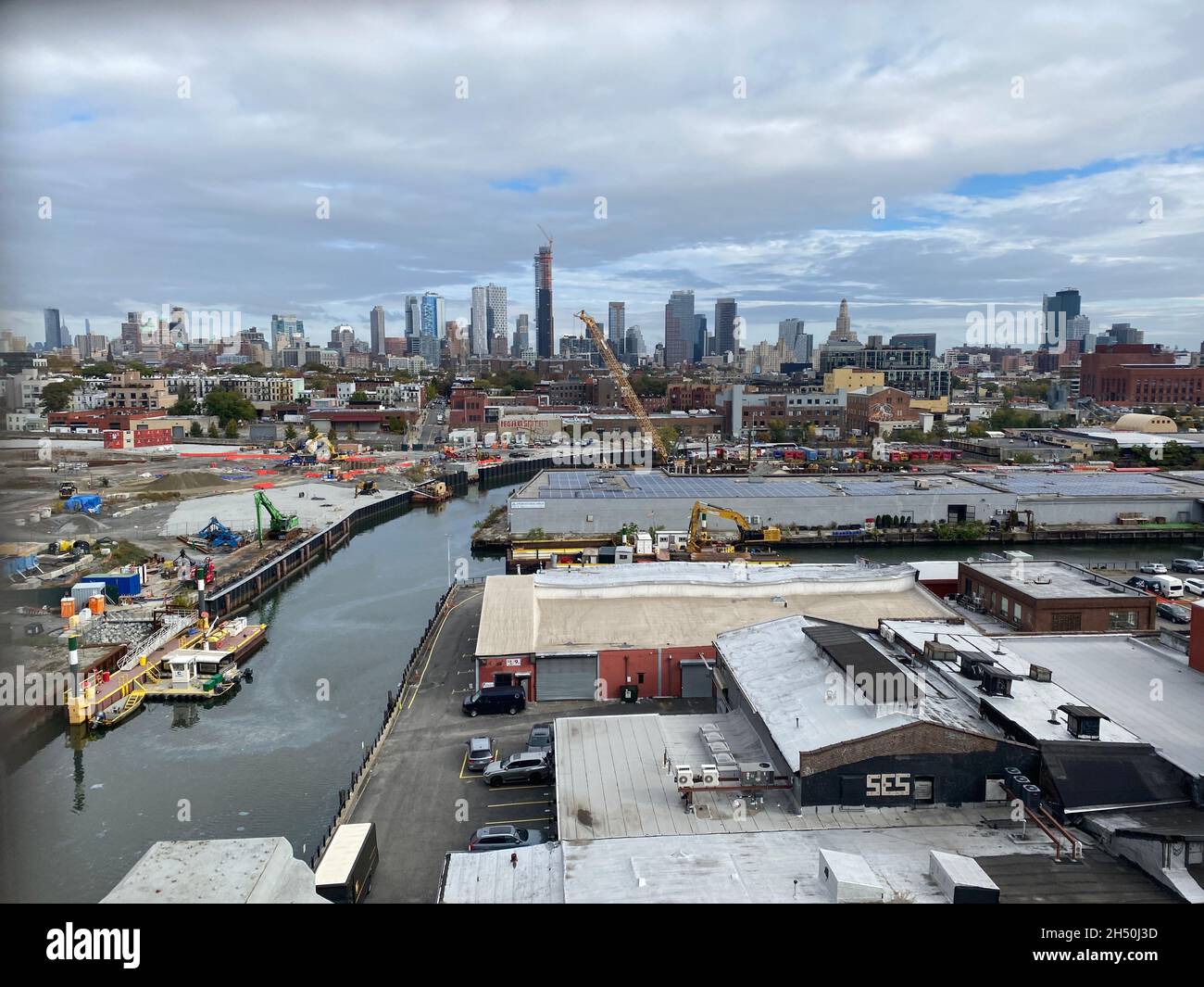 Looking up the Gowanus Canal at the ever sprouting tall buildings going ...