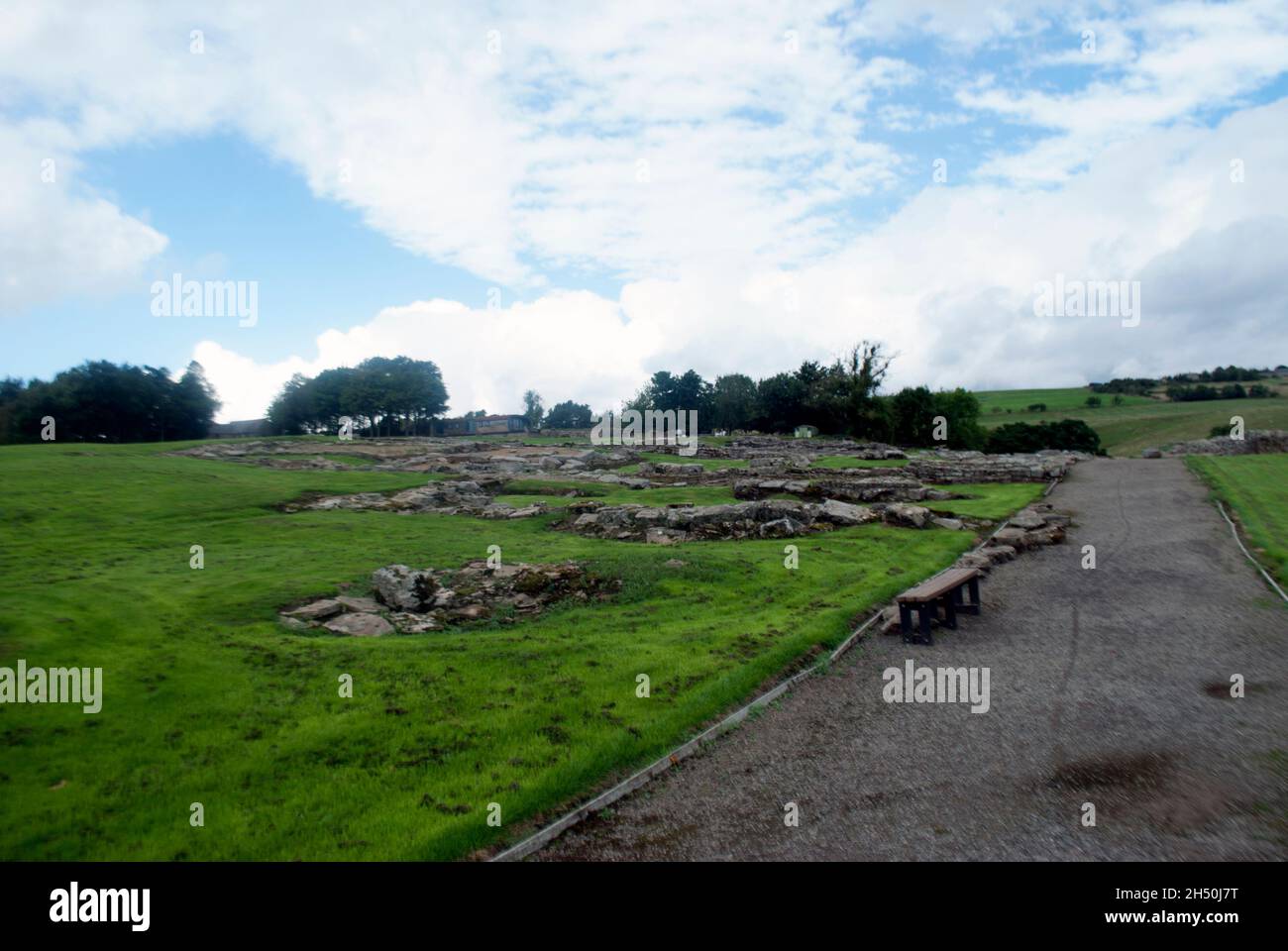 Path at Excavated Roman ruins at Vindolanda Fort and museum, Bardon ...
