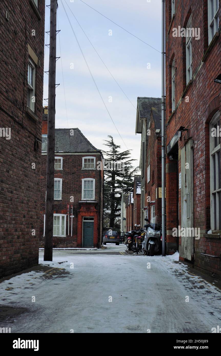 Pump square viewed from an alley during winter in BOSTON Lincolnshire ...