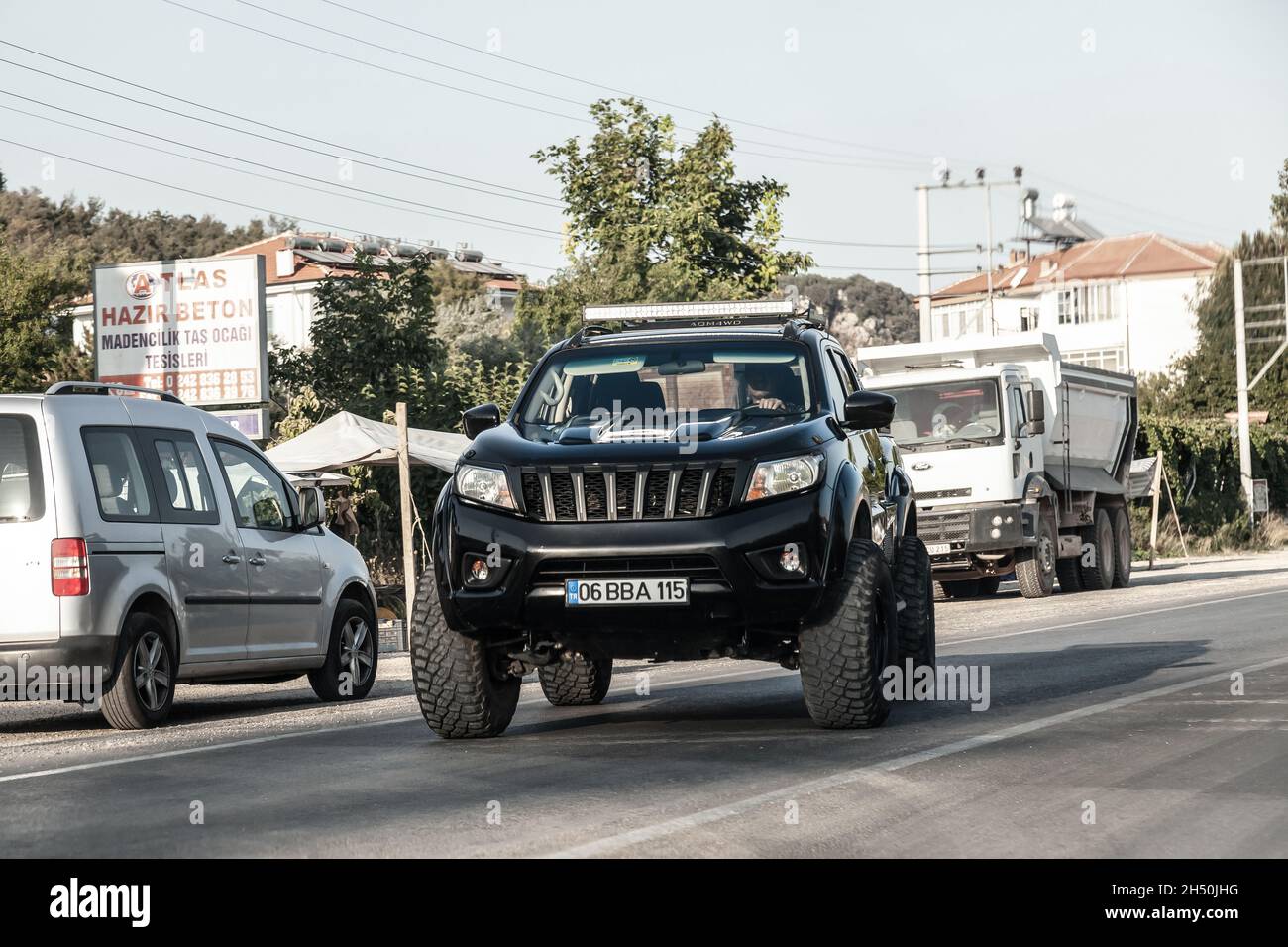Kemer, Turkey - 08. 25. 2021: Black Toyota Hilux white Pickup Truck ...