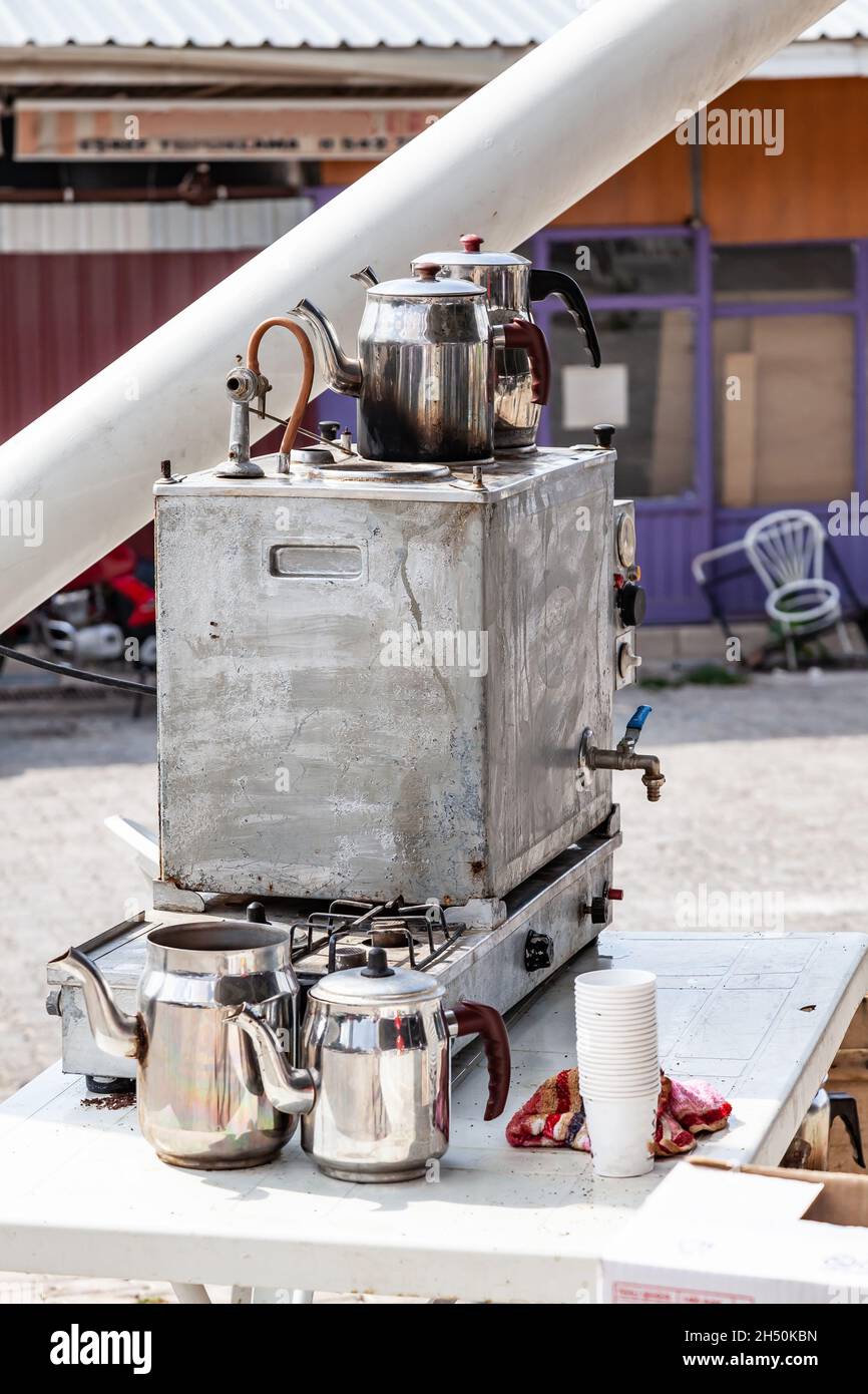 Turkish samovar, teapot. The samovar needs to boil the water in the ...