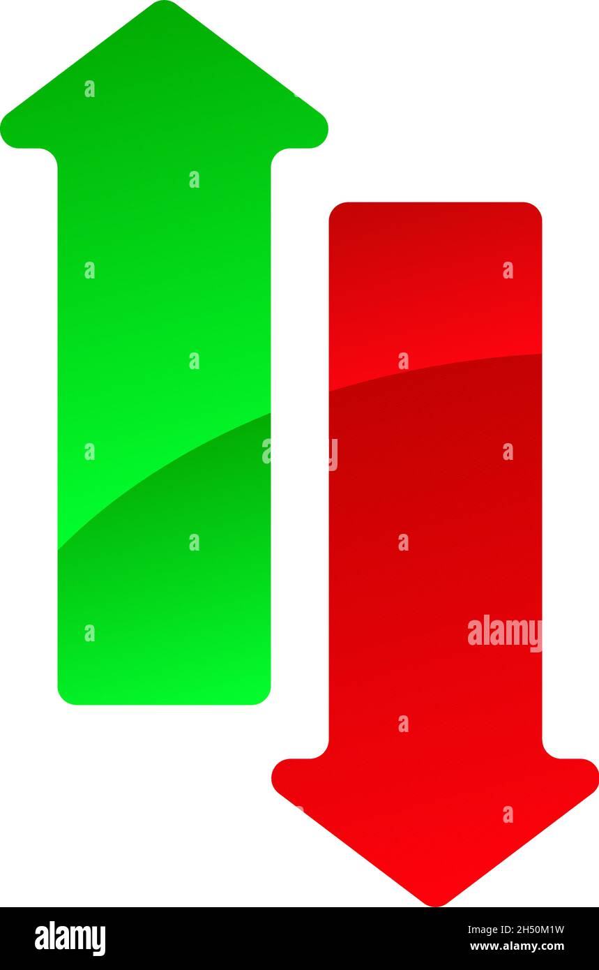 Green and red up and down arrow. Arrow pointing upwards, downwards ...