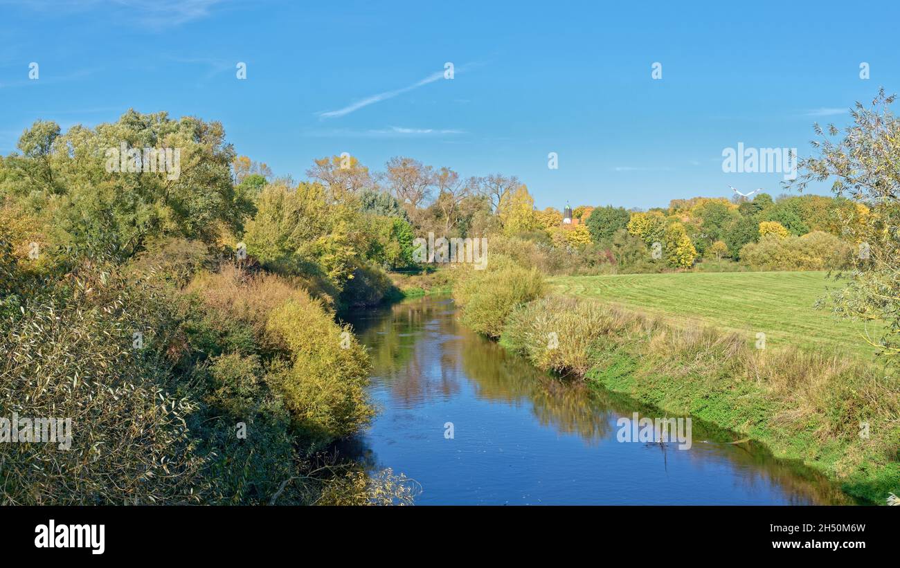 Die Leine mit Wiesen bei Marienwerder, The River Leine in Marienwerder ...
