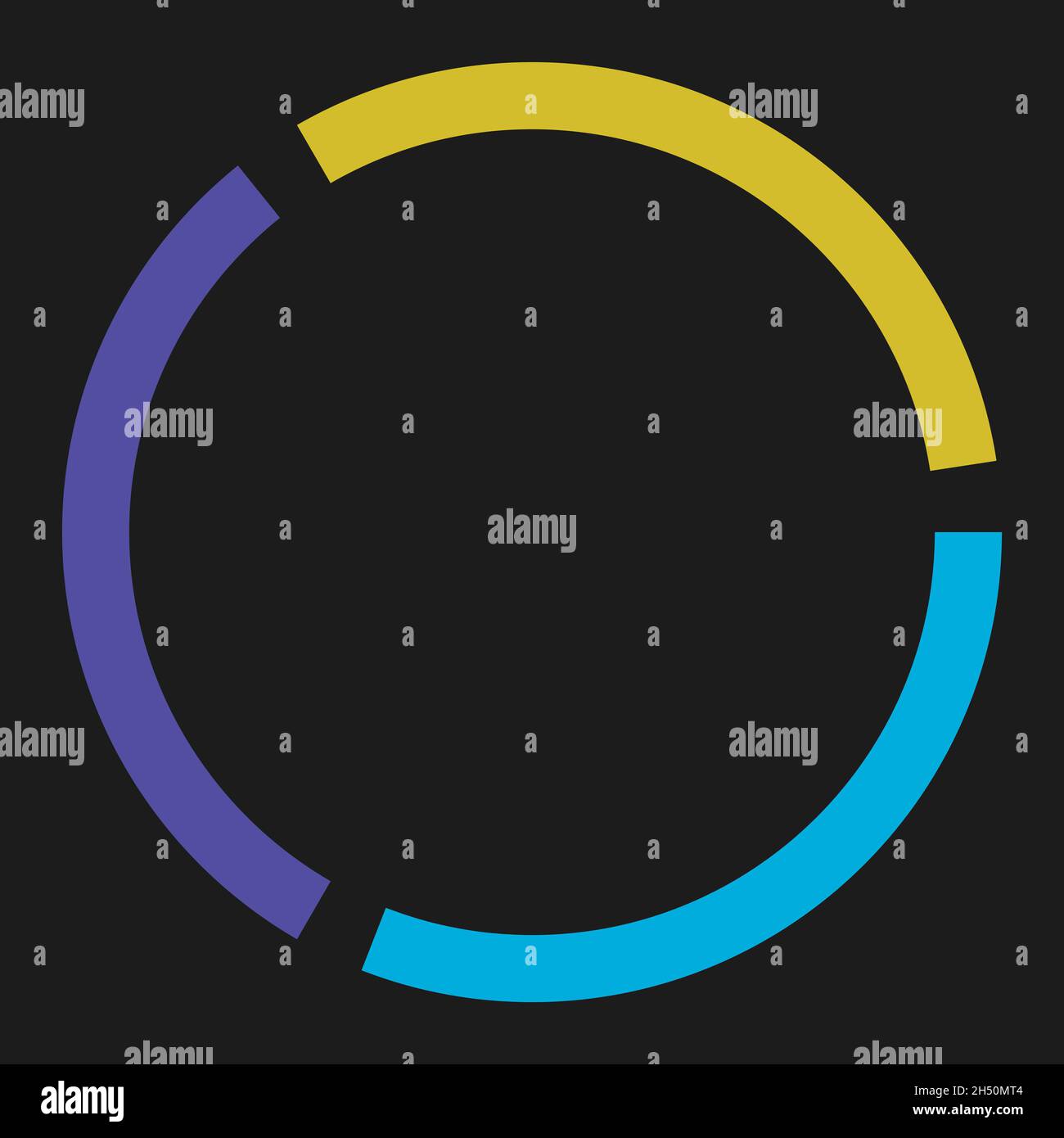 3 part, section segmented circle. Abstract dashed lines circular geometric element - stock ...