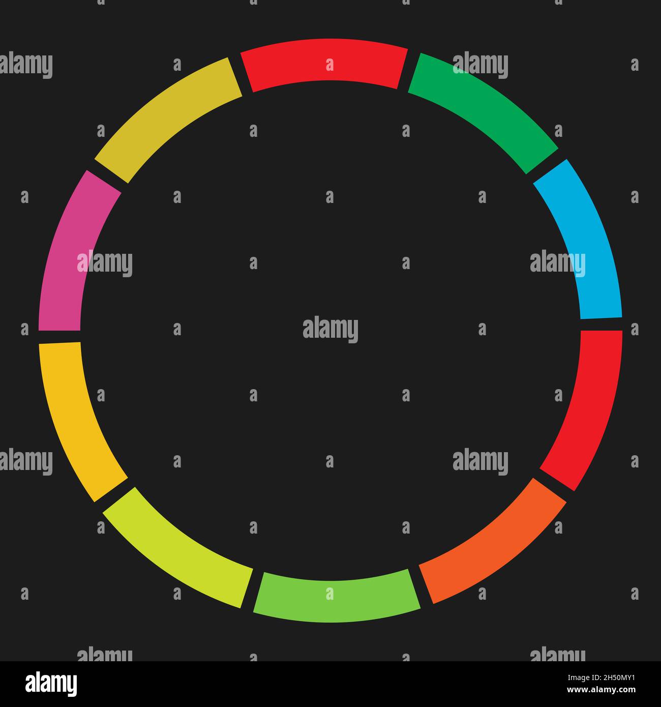 10 part, section segmented circle. Abstract dashed lines circular geometric element - stock ...