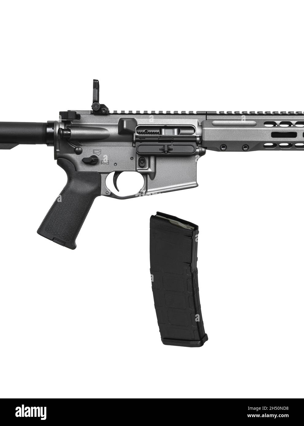 Close up of modern automatic rifle isolated on white background ...