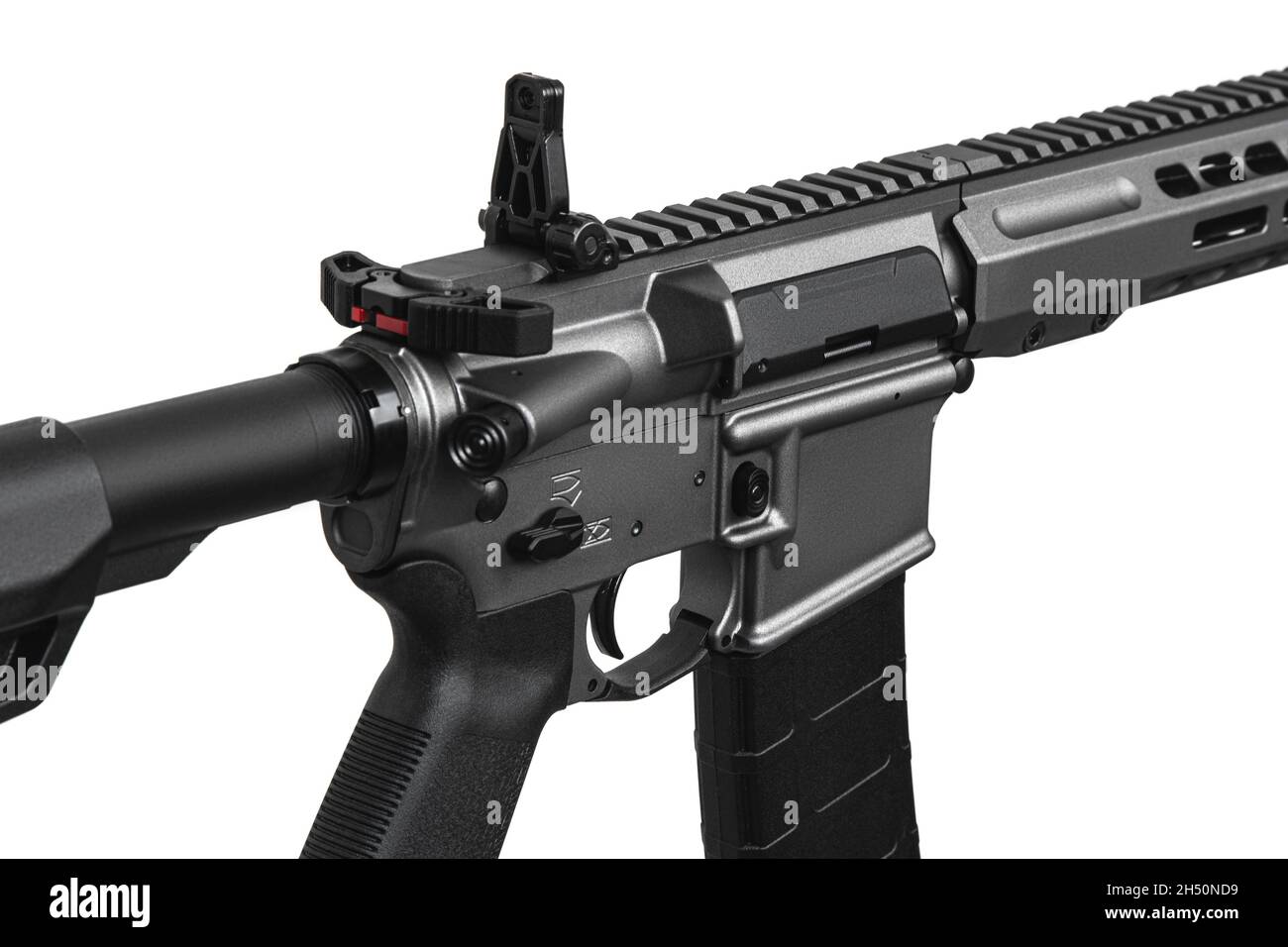 Close up of modern automatic rifle isolated on white background ...