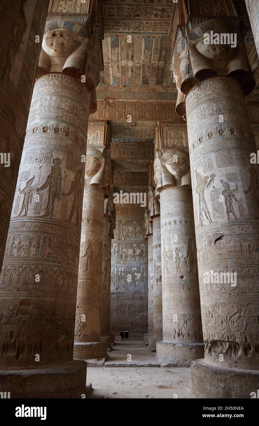The Hathor Columns of Dendera Temple Stock Photo - Alamy