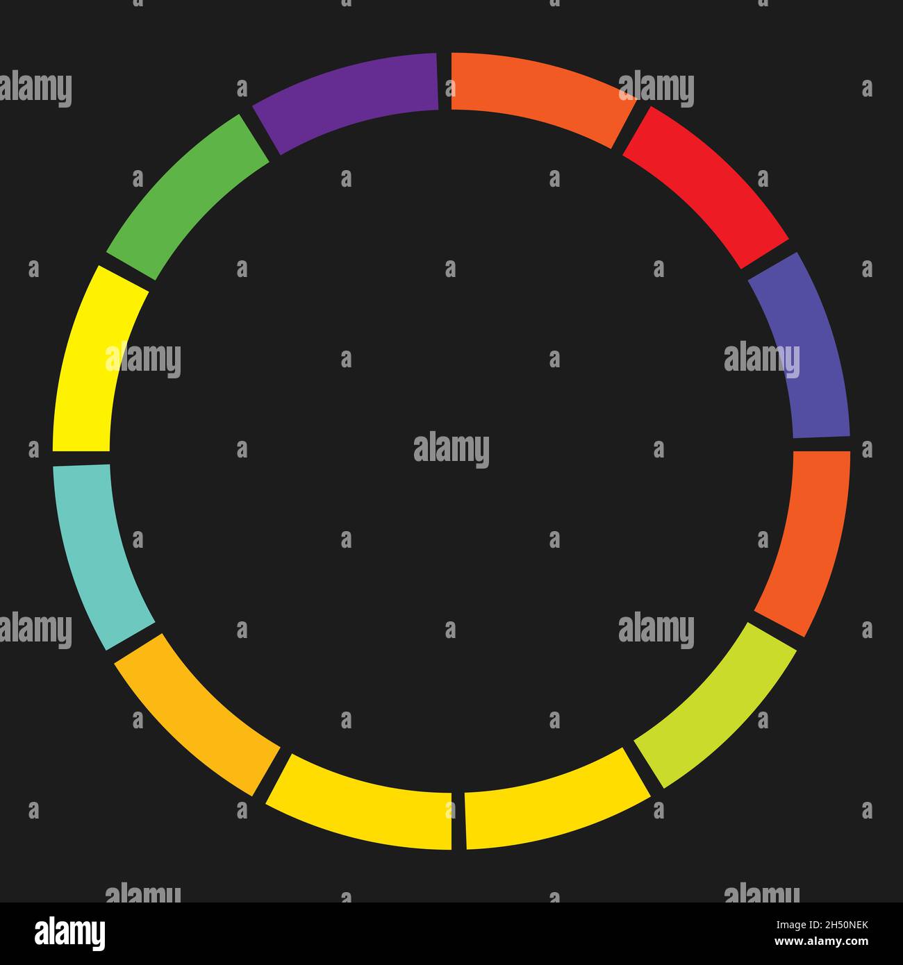 12 part, section segmented circle. Abstract dashed lines circular geometric element - stock ...