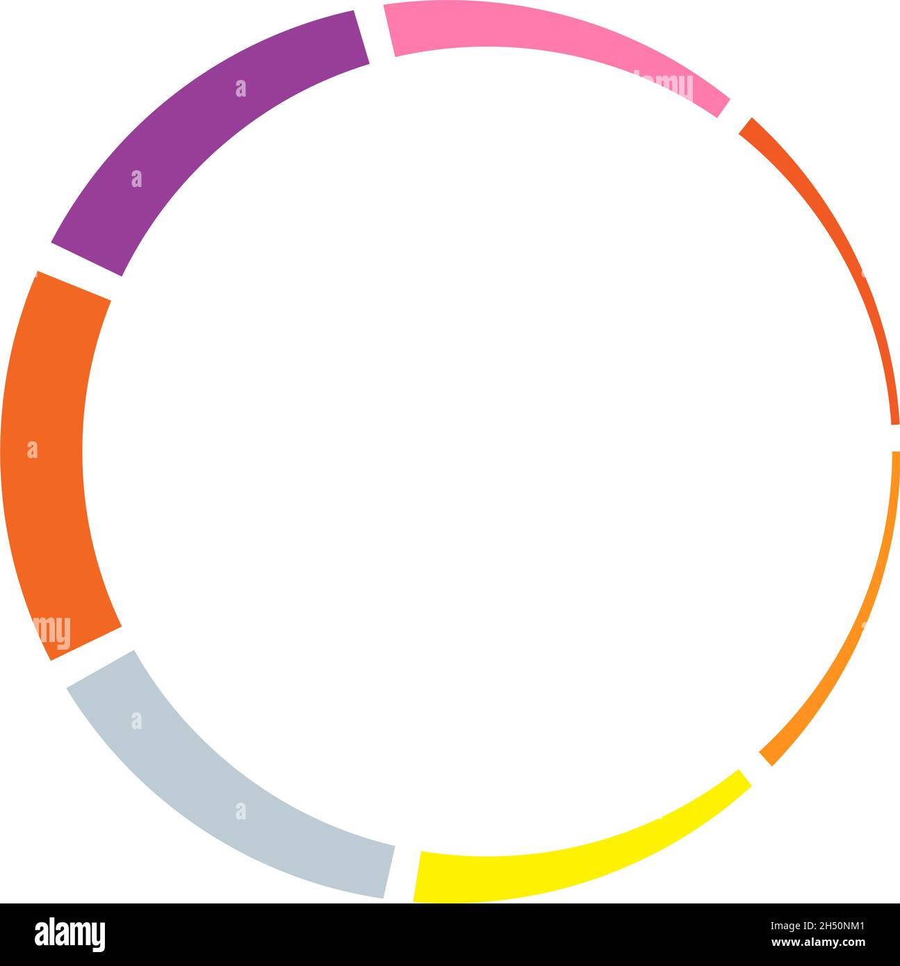 7 part, section segmented circle. Abstract dashed lines circular ...