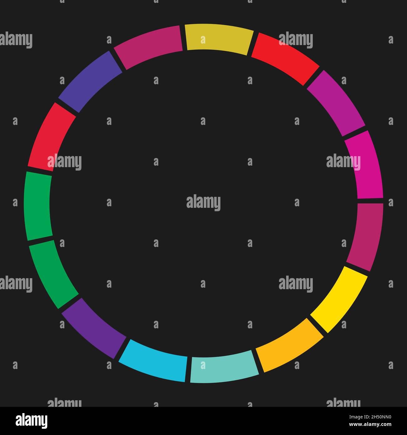 16 part, section segmented circle. Abstract dashed lines circular geometric element - stock ...