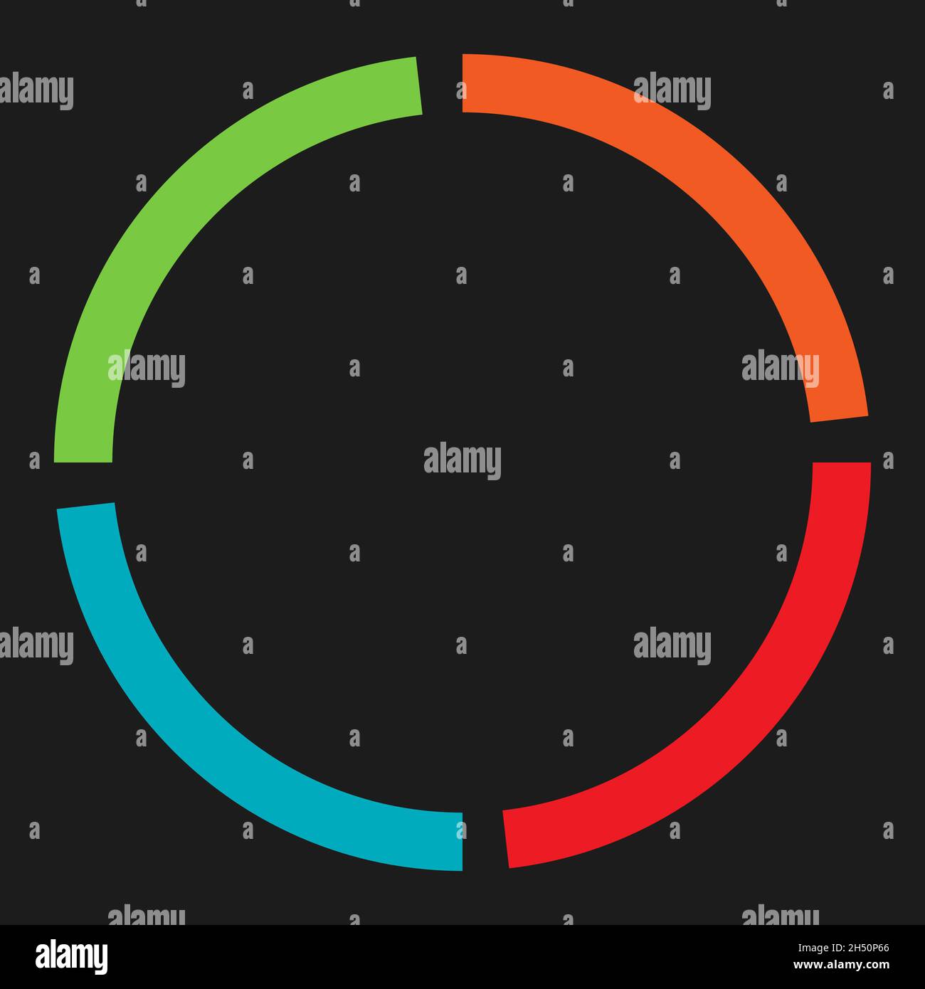 4 part, section segmented circle. Abstract dashed lines circular ...