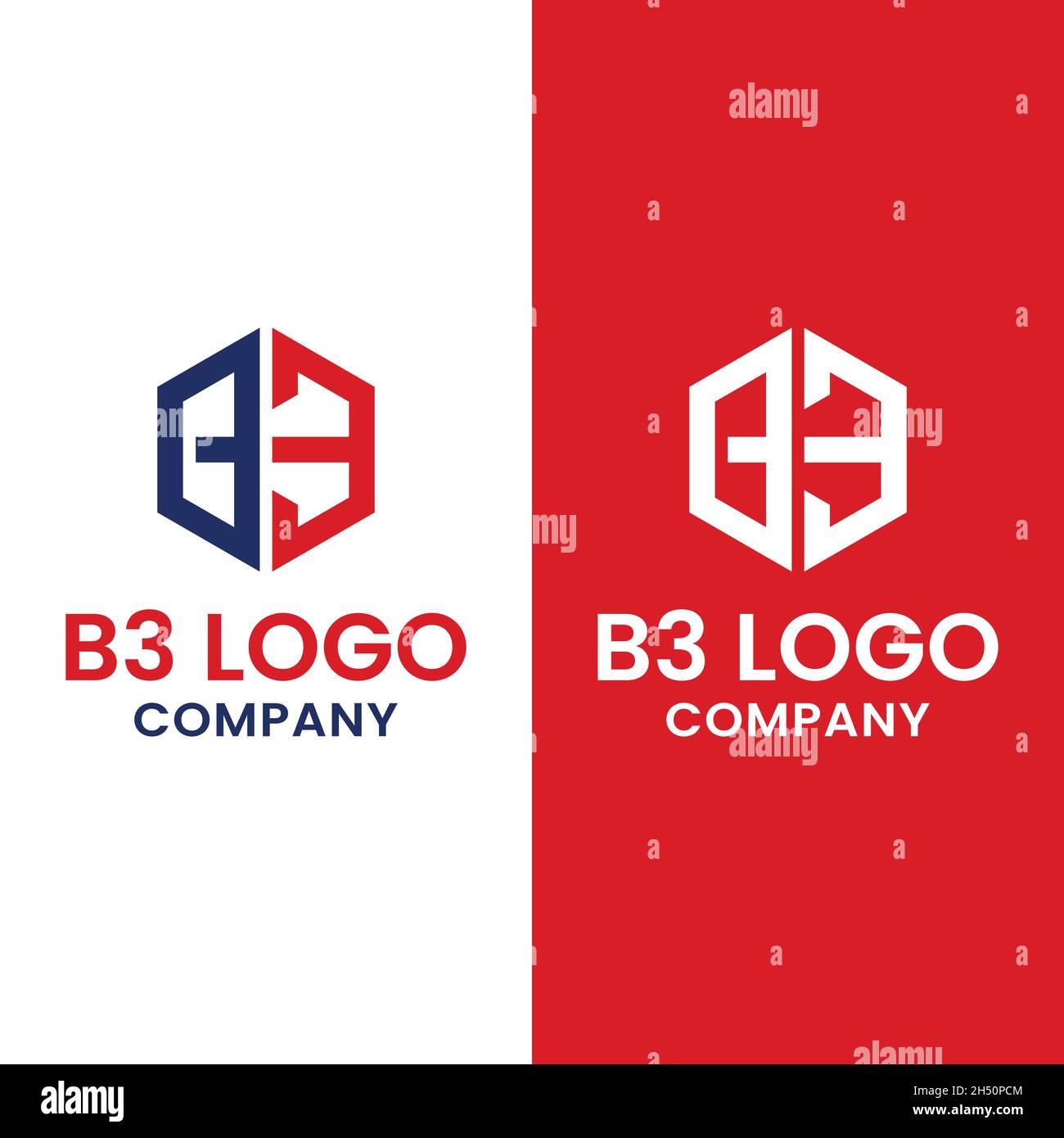 Monogram Letter Initial B3 Hexagon in Red Blue Color Logo Design ...
