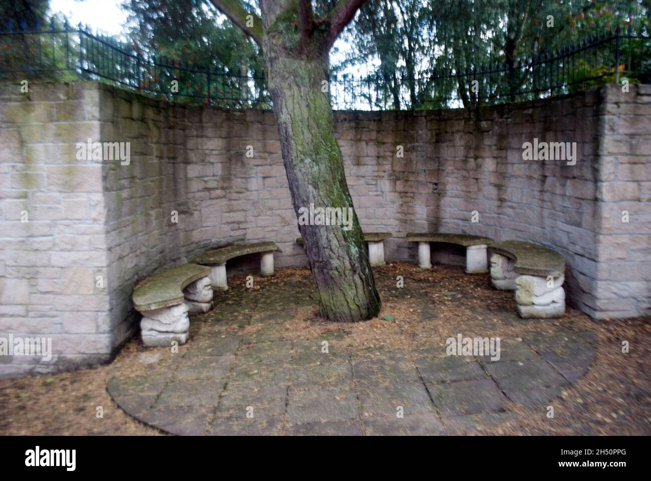 Tree benches and wall at Vindolanda Fort and museum, Bardon Mill ...