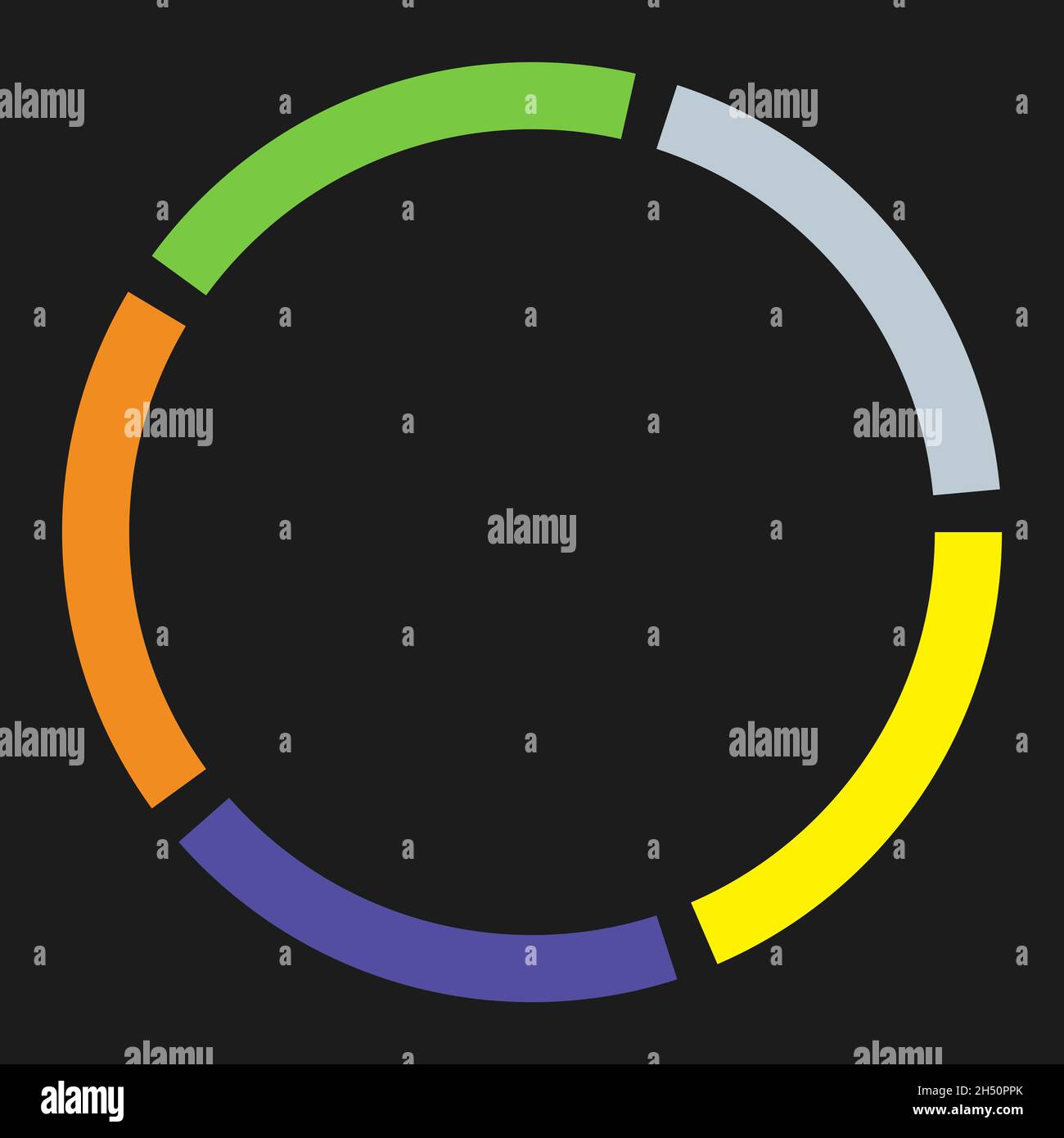 5 part, section segmented circle. Abstract dashed lines circular ...