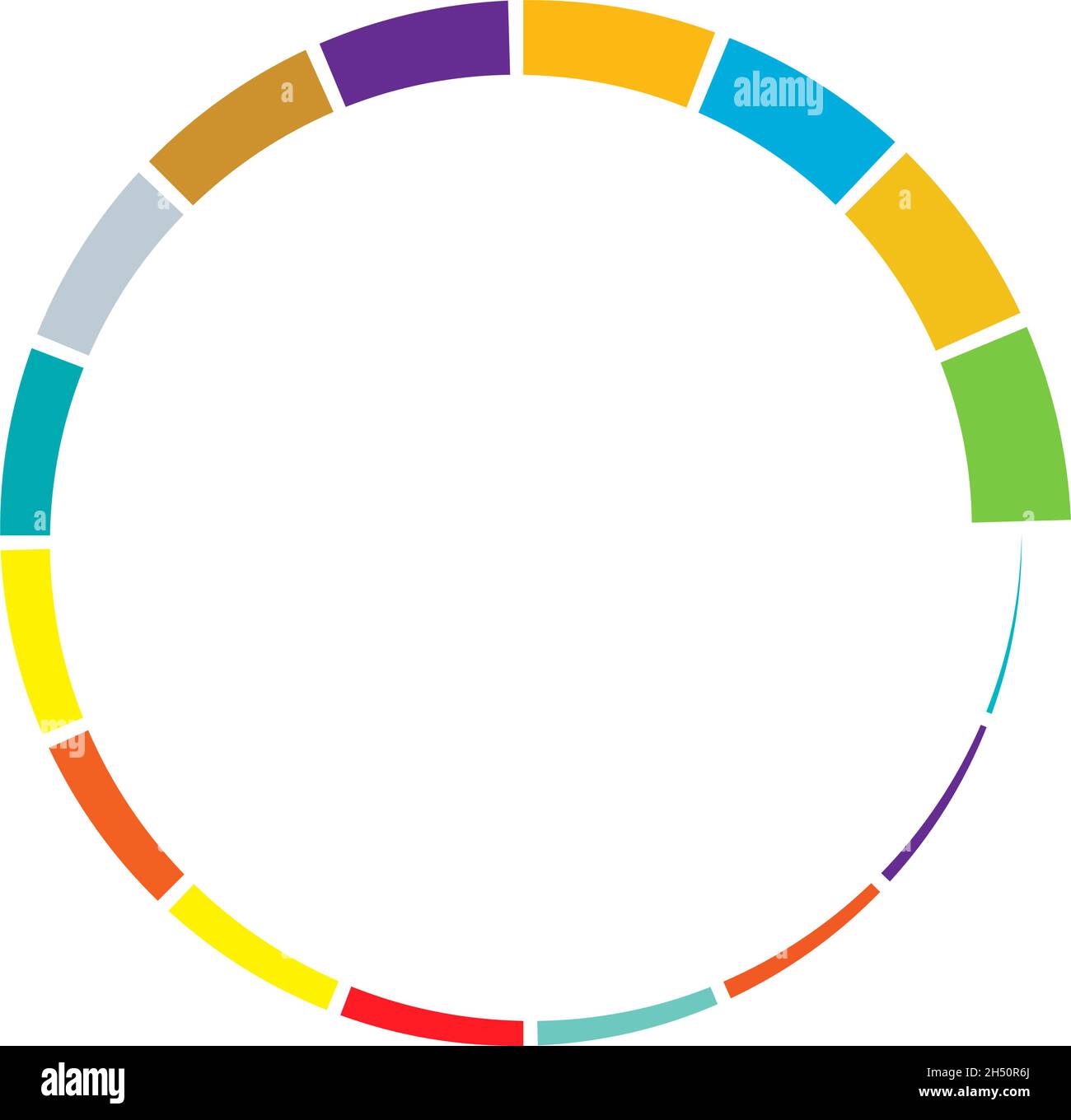 15 part, section segmented circle. Abstract dashed lines circular ...